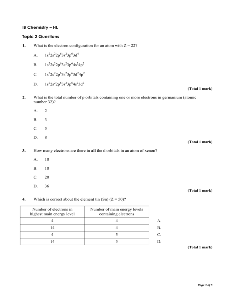 IB Chemistry HL Topic 2 Questions 1 What Is The Electron IB Chemistry HL Topic 2 Questions 1 What Is The Electron