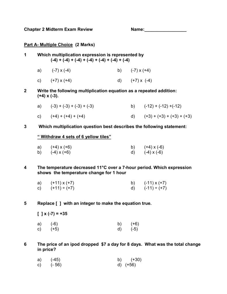 Multiple Choice Math Test Multiple Choice Math Test