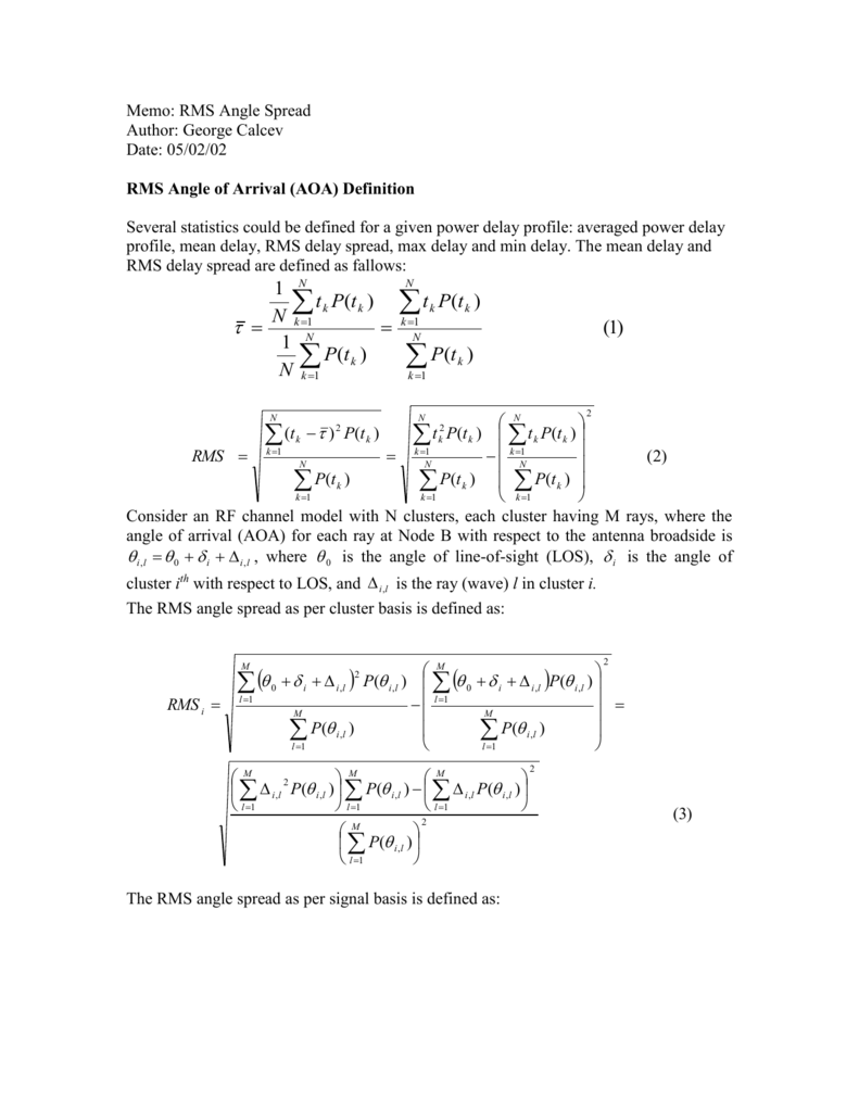 Memo: RMS Angle Spread
