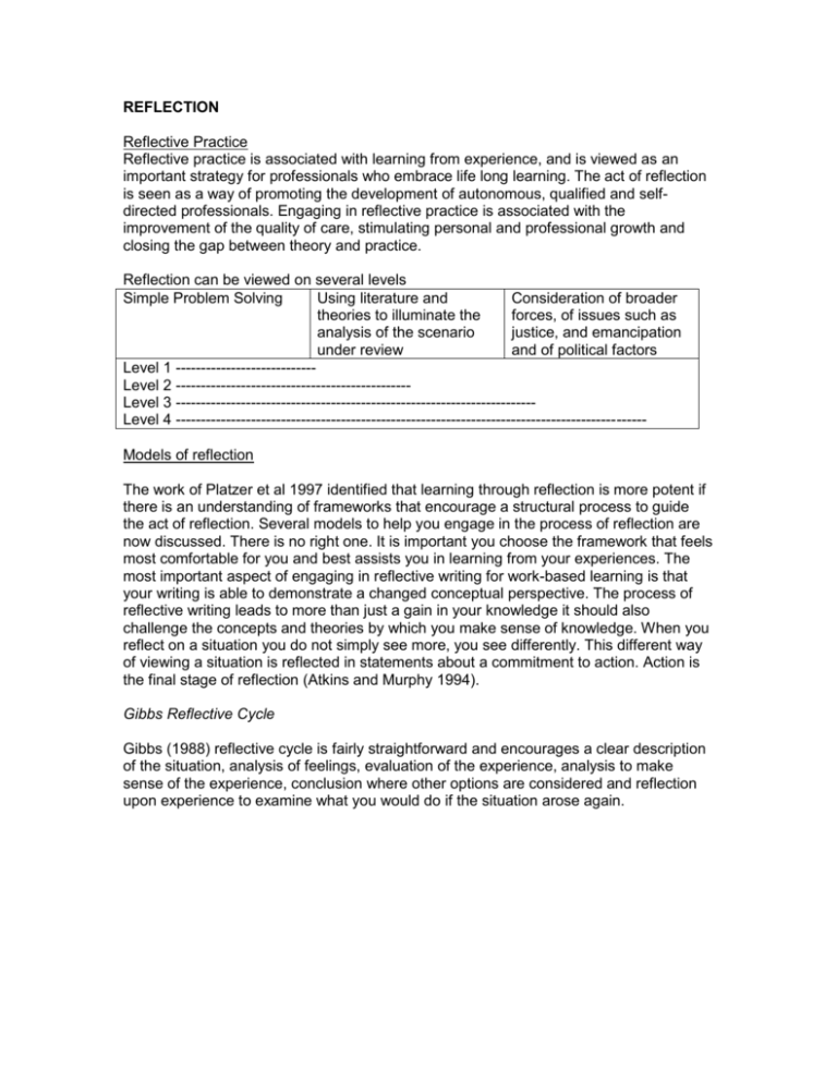 Reflective Practice Models: Gibbs, Johns, Rolfe