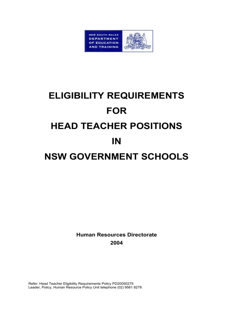Eligibility Requirements For Head Teacher Positions In NSW