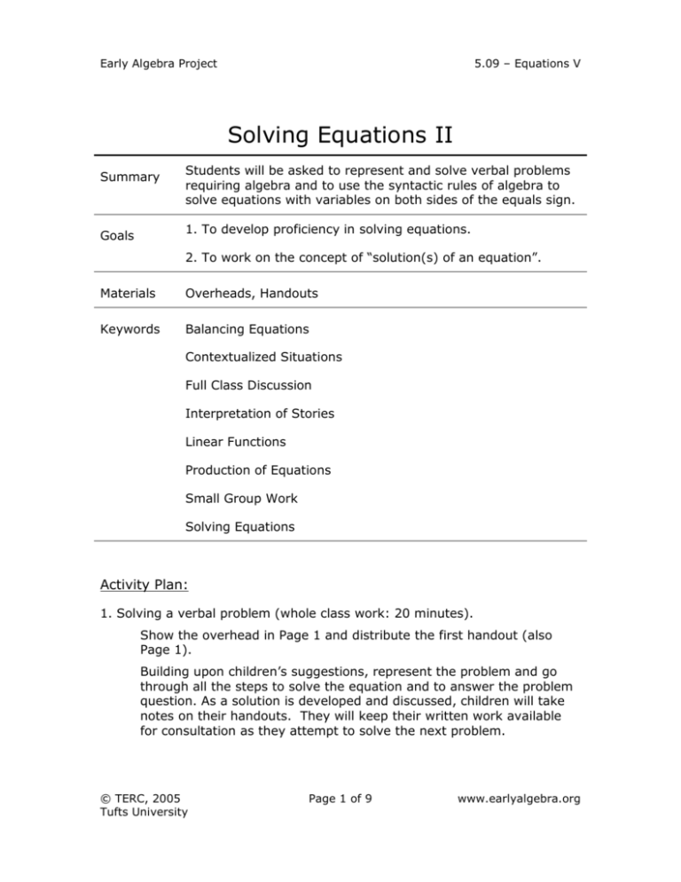Solving Equations II Solving Equations II
