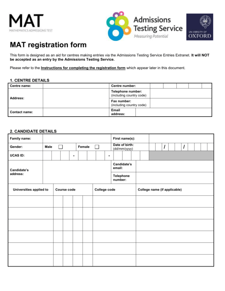 MAT Registration Form Admissions Testing Service