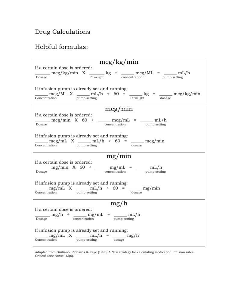 Drug Calculations Studentnursesincriticalcare