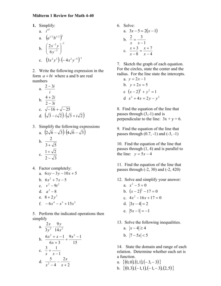 Math 004 Winter 2007 Midterm 1 Review