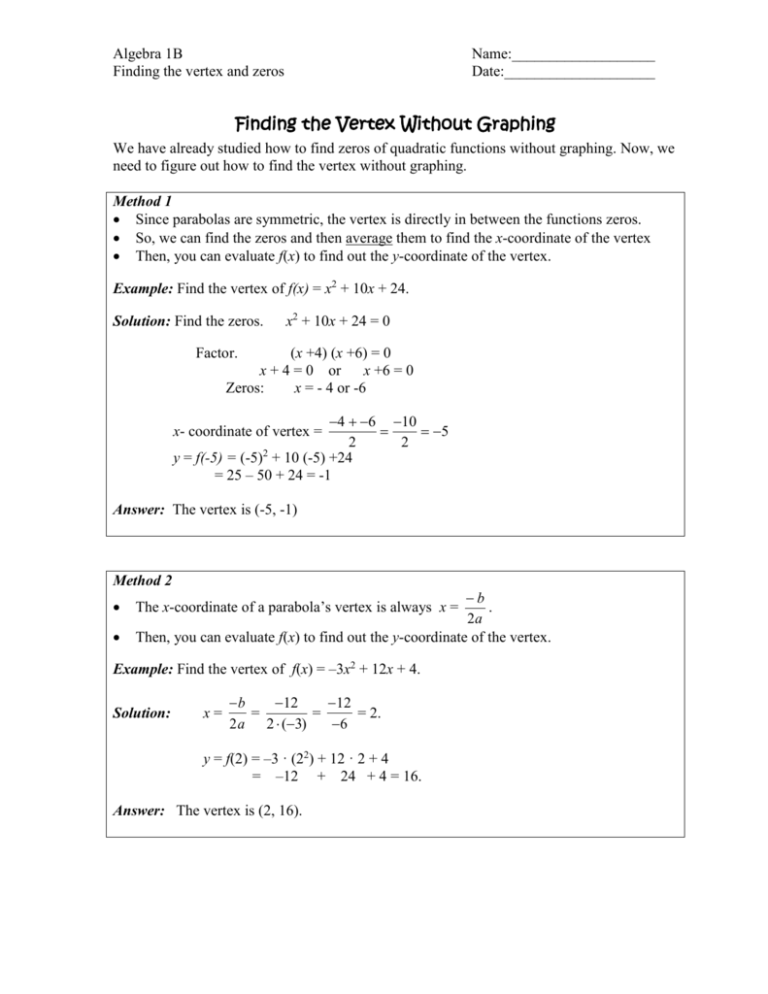 Finding The Vertex