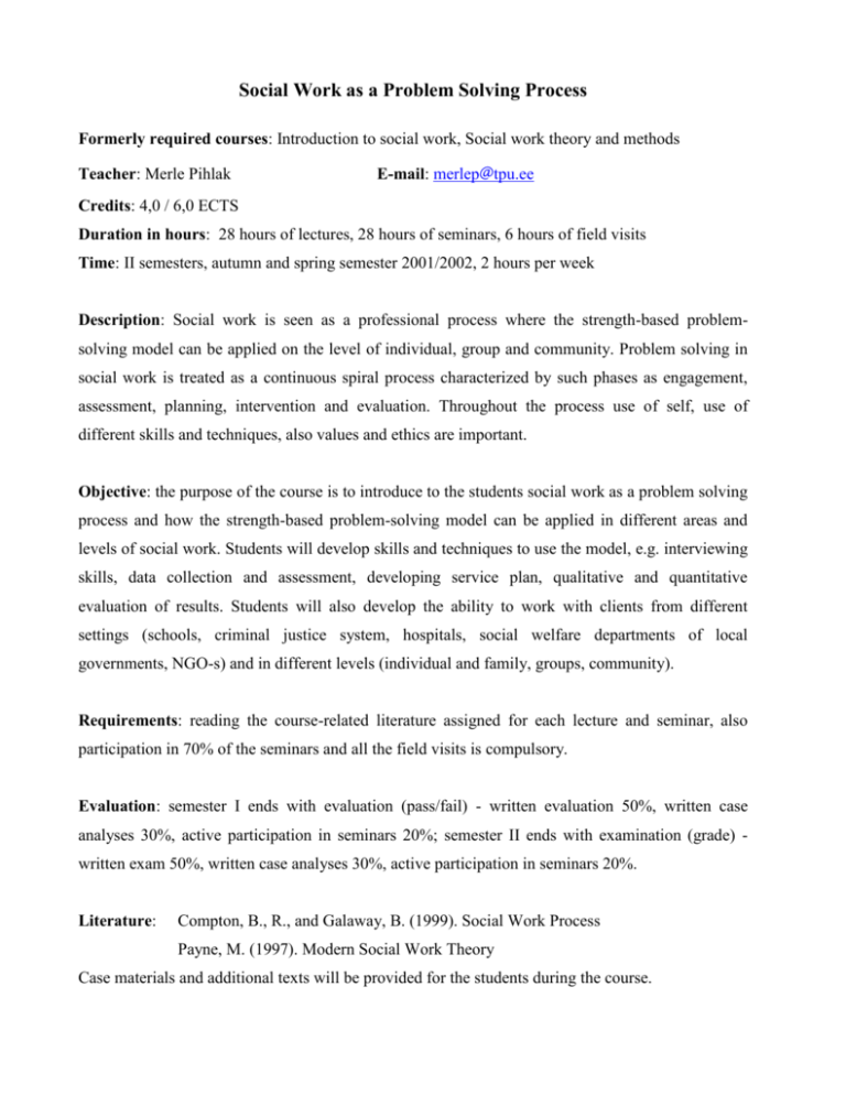 Social Work As A Problem Solving Process