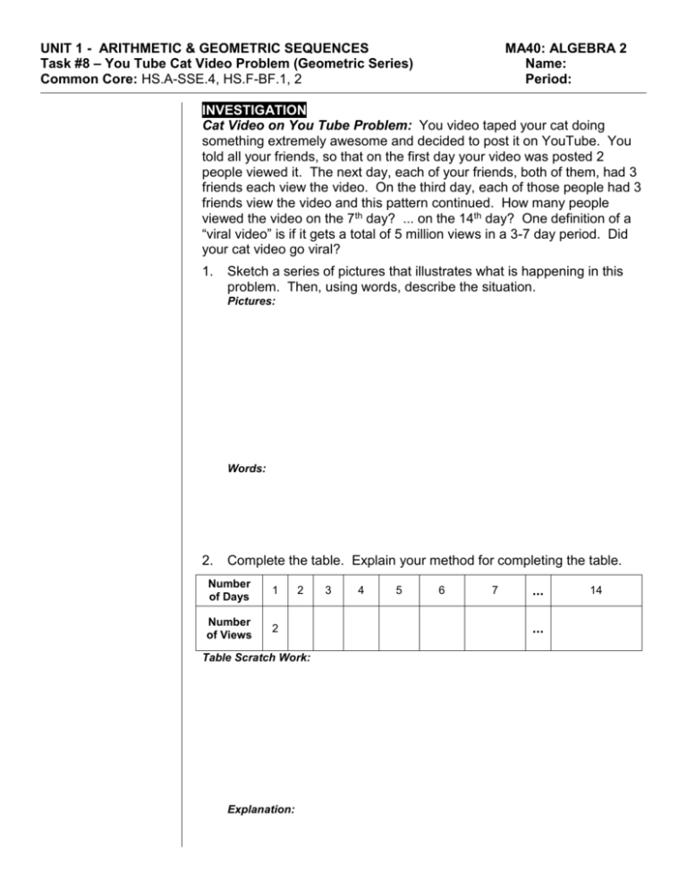 UNIT 1 ARITHMETIC GEOMETRIC SEQUENCES UNIT 1 ARITHMETIC GEOMETRIC SEQUENCES