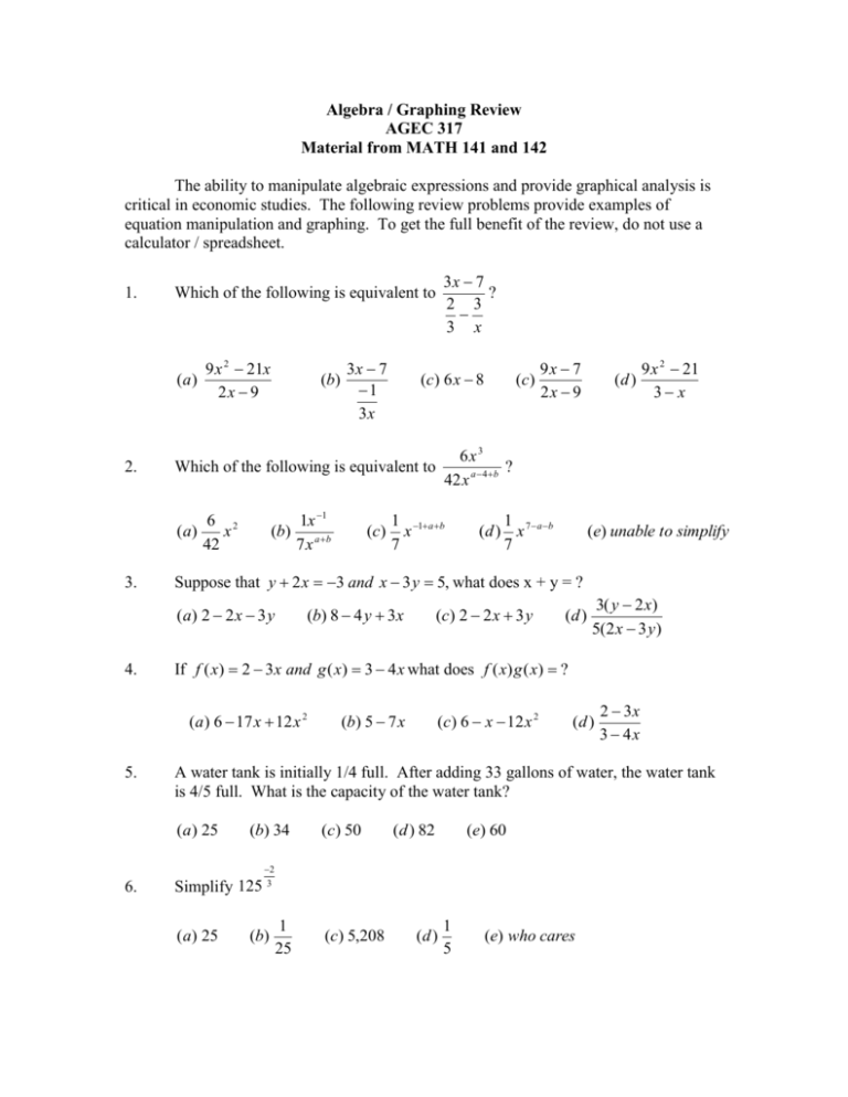 Algebra Geometry Review