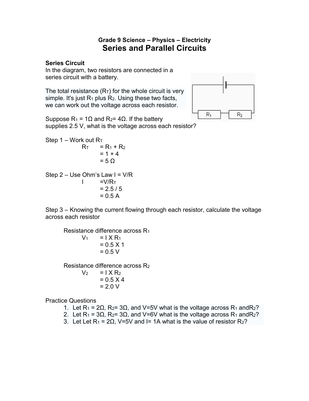 Series Parallel Circuit Practice Problems Circuit Diagram
