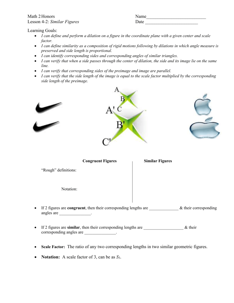 Math 2 Honors Name Lesson 4