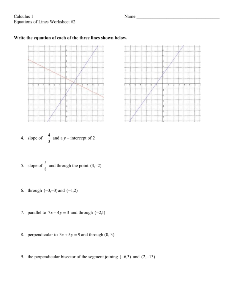 Writing Equations Of Lines Worksheet