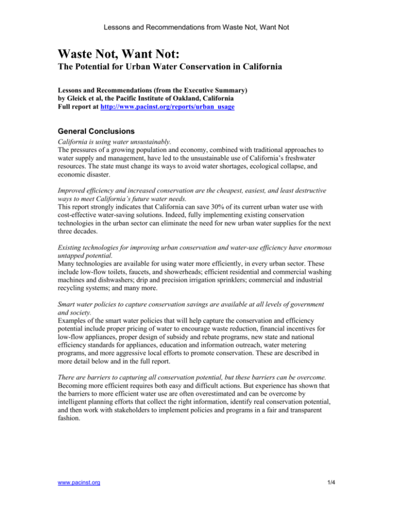 Lessons and Recommendations from “Waste Not