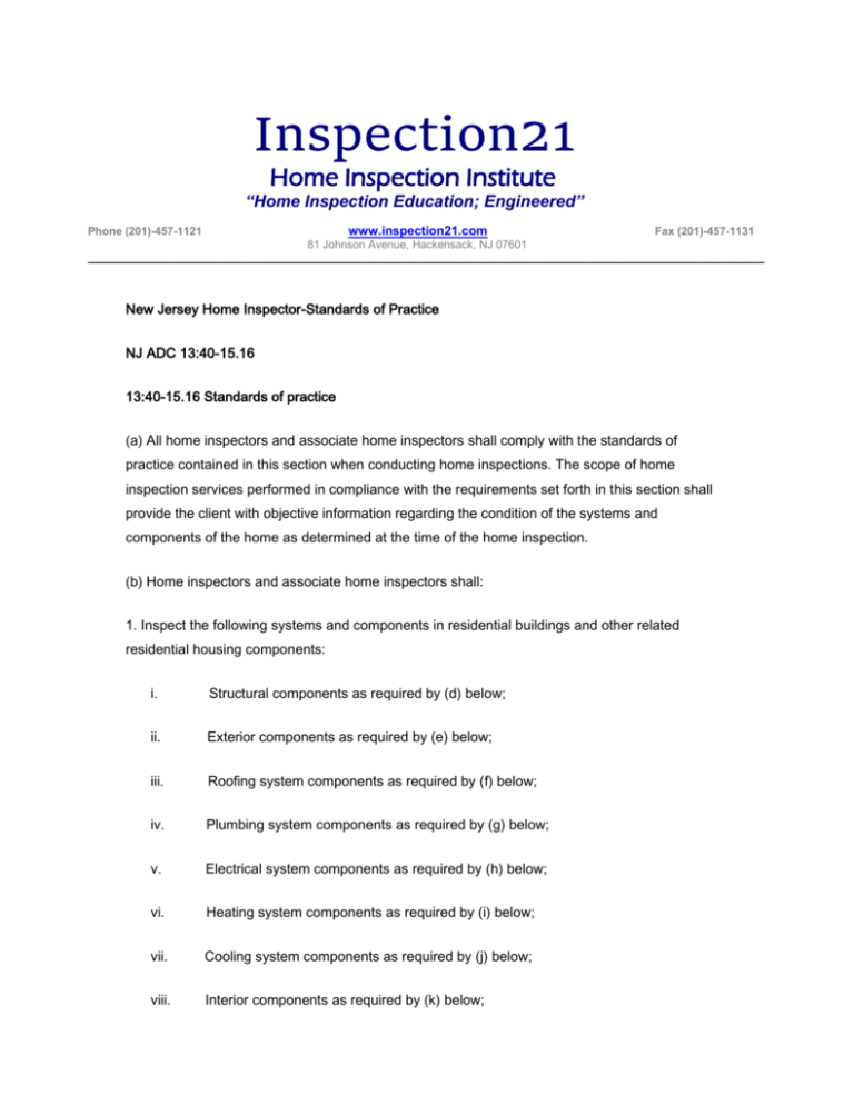 NJ Standards Of Practice NJAC 13 40 15 16 NJ Standards Of Practice NJAC 13 40 15 16