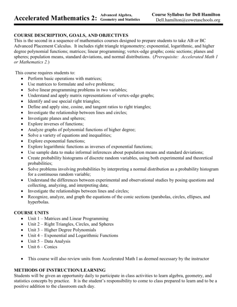 Accelerated Math 2 Coweta County Schools Accelerated Math 2 Coweta County Schools