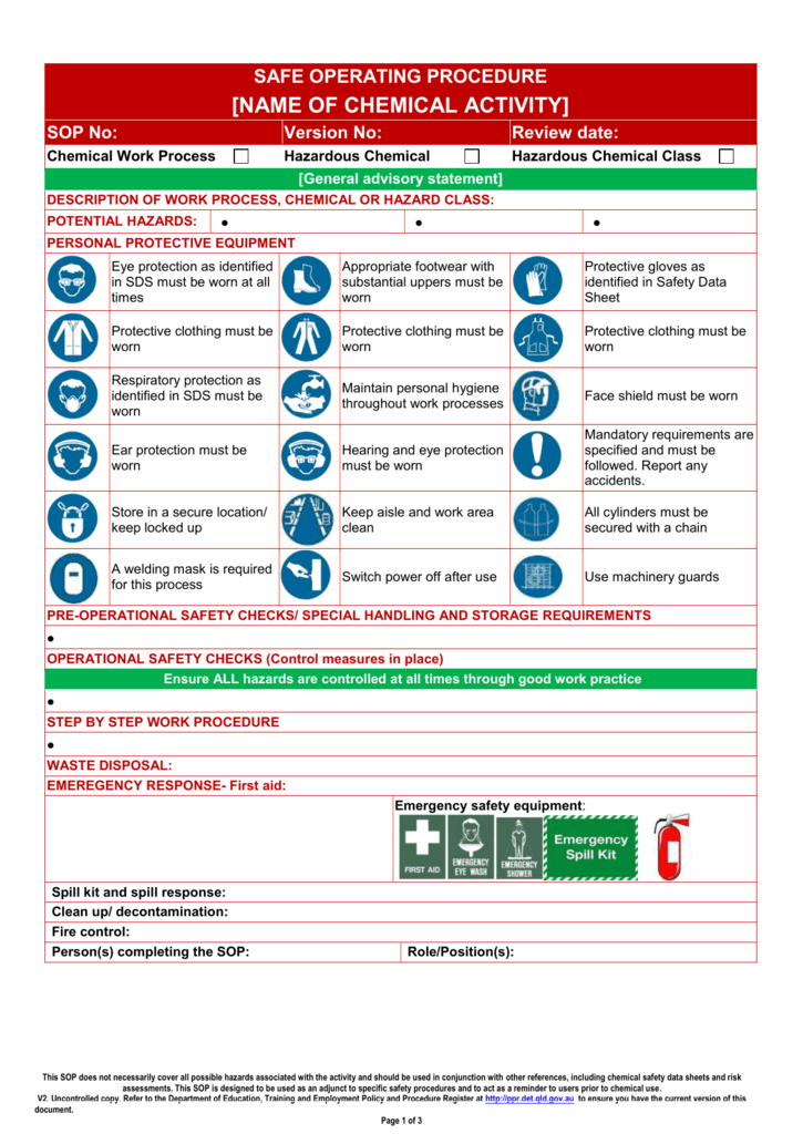 Chemical Safety Operating Procedure Template
