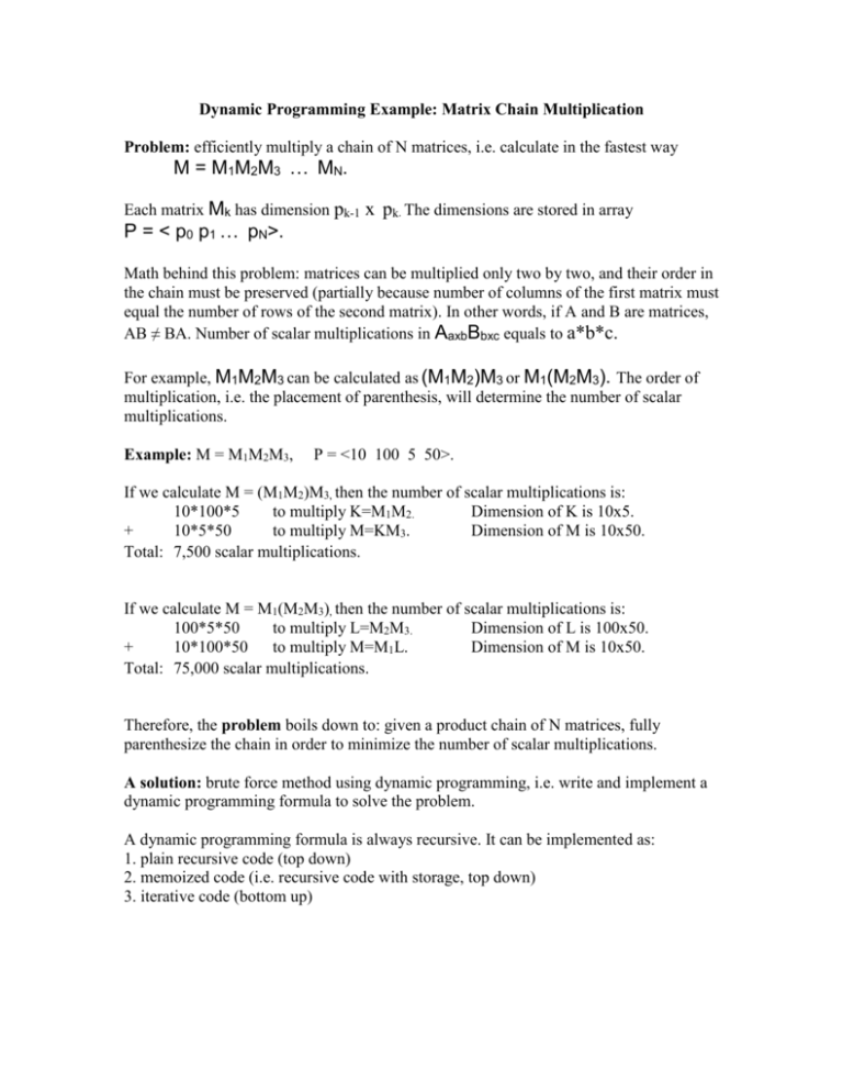 Dynamic Programming Example Matrix Chain Multiplication
