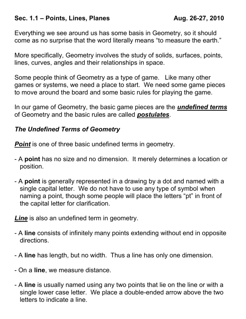 The Undefined Terms Of Geometry