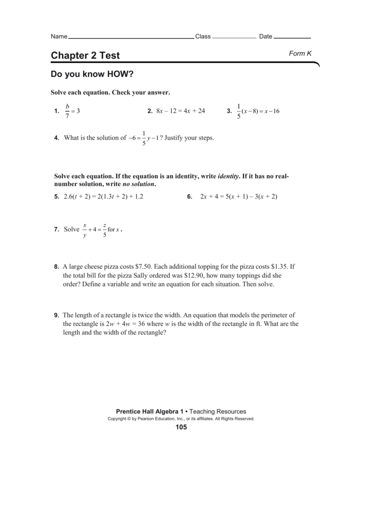 Chapter 2 Test Solving Equations Answers - Tessshebaylo