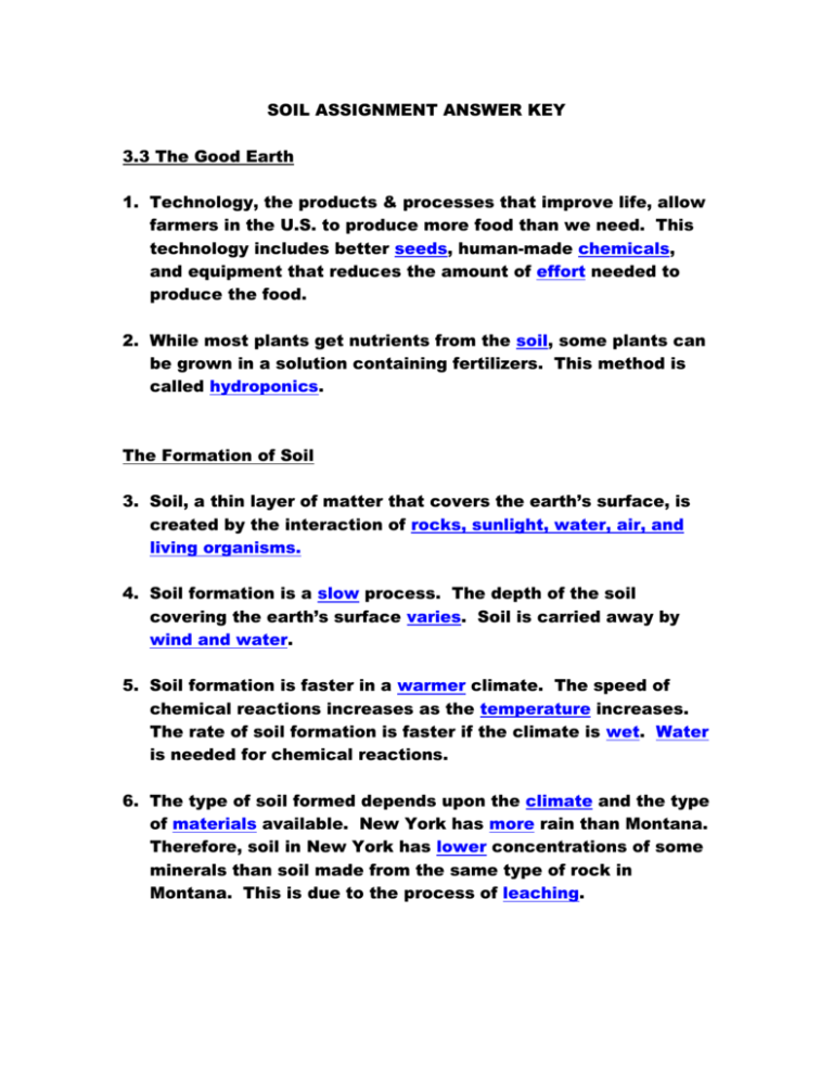SOIL ASSIGNMENT ANSWER KEY