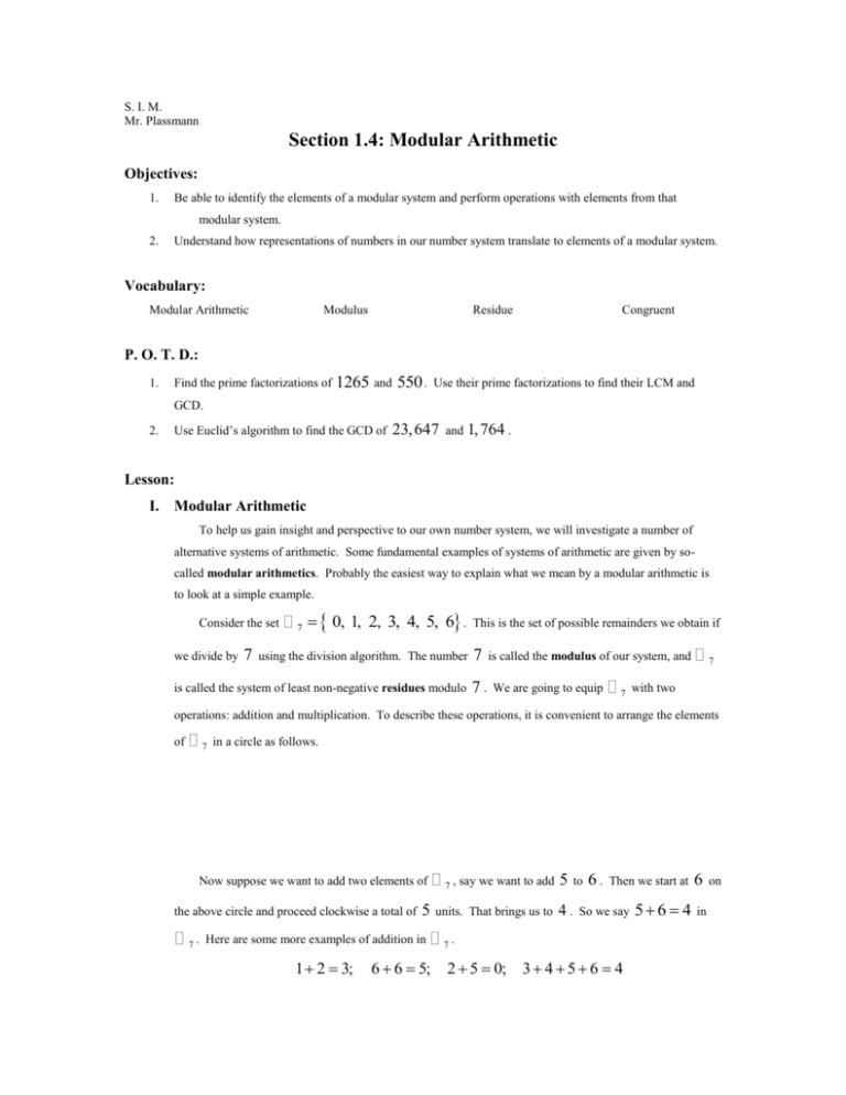 Section 1 4 Modular Arithmetic Section 1 4 Modular Arithmetic