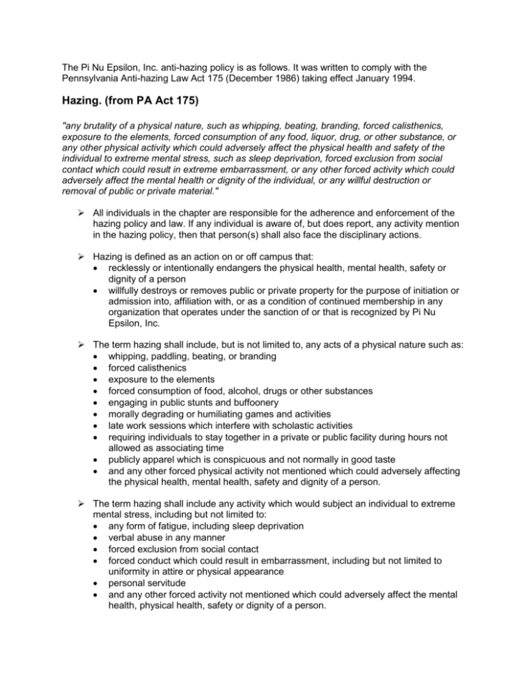 Anti Hazing Policy
