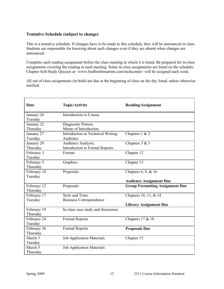 Course Daily Schedule