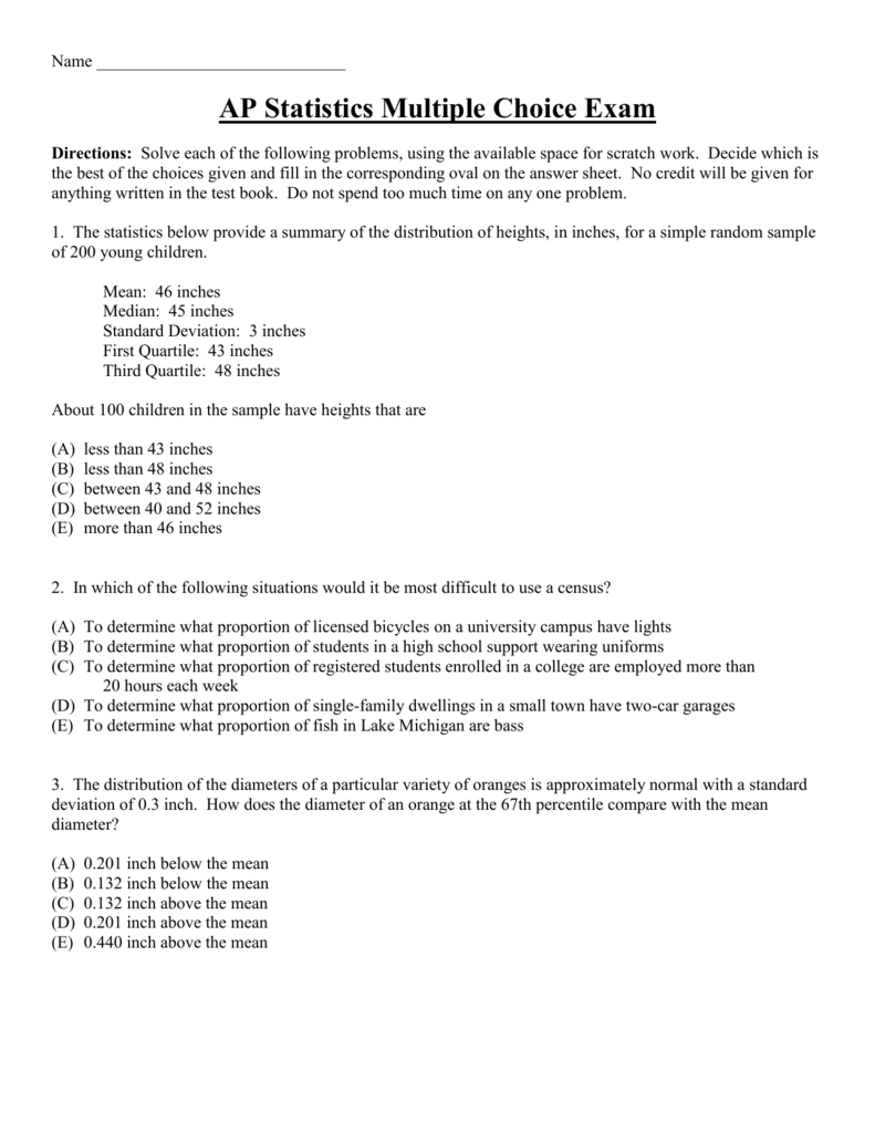 AP Statistics Multiple Choice Exam