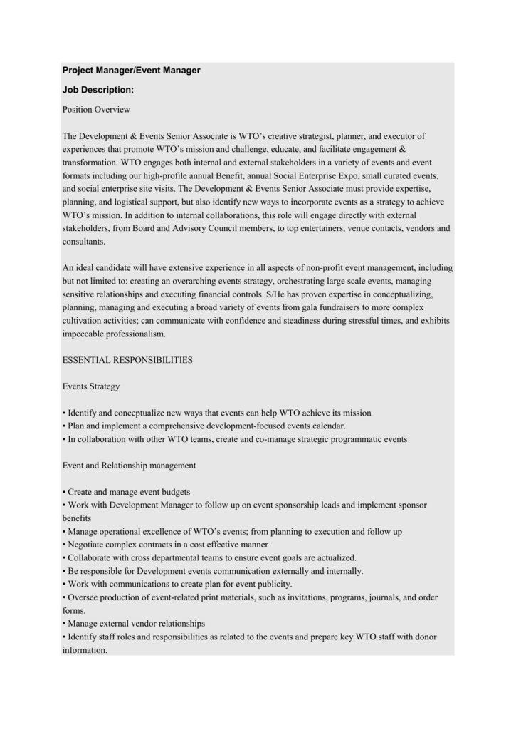 Roles And Responsibilities Of Event Management Team