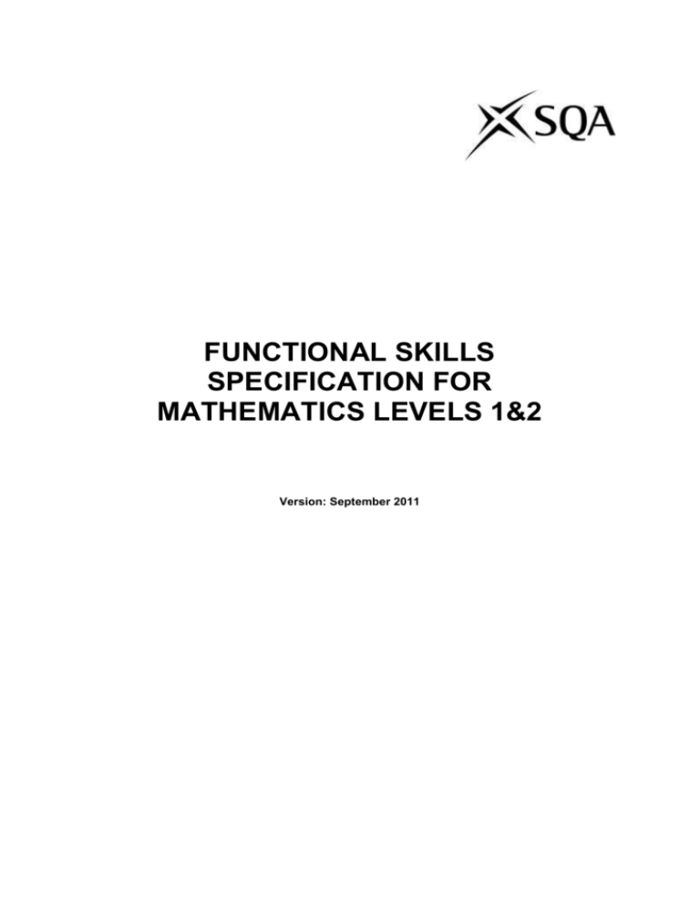 Functional Skills Specification For Mathematics Levels