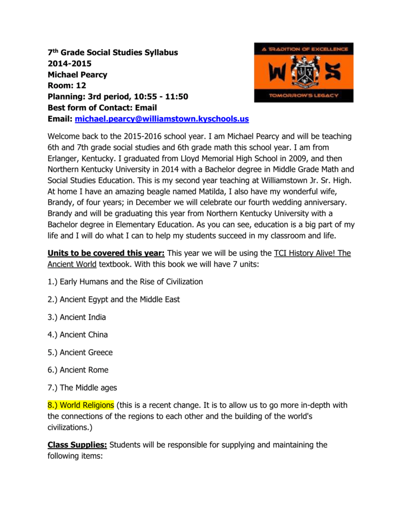 Social Studies Syllabus 7th Williamstown Independent Schools Social Studies Syllabus 7th Williamstown Independent Schools