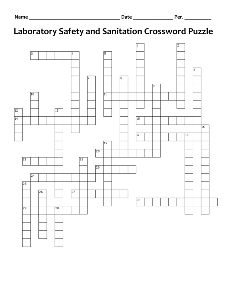 Laboratory Safety And Sanitation Crossword Puzzle