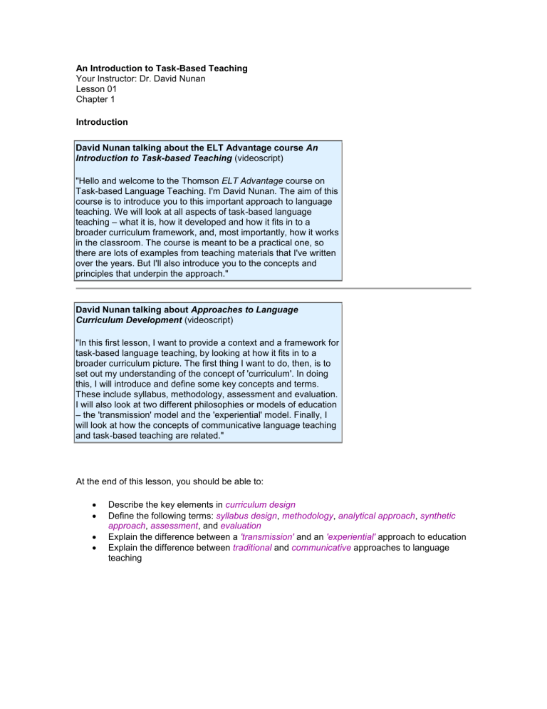 An Introduction To Task Based Teaching