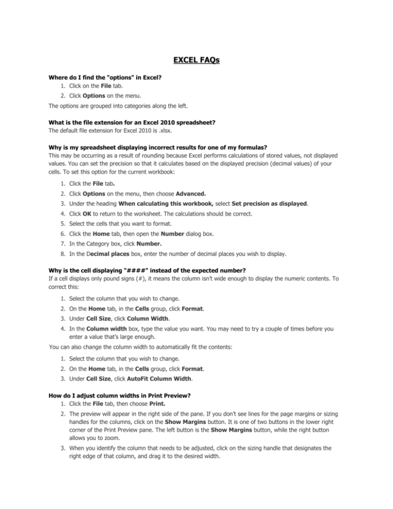 Excel FAQs