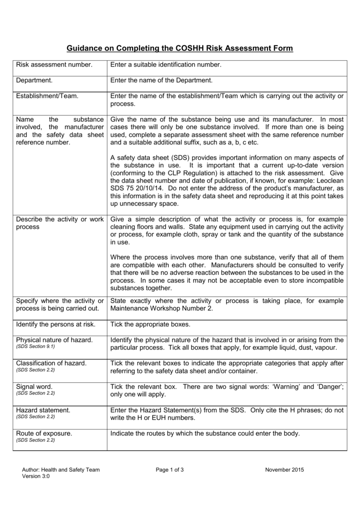 Completing The COSHH Risk Assessment Form