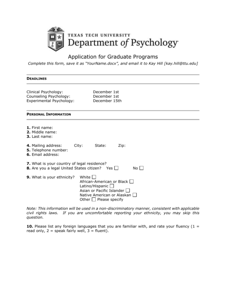 Our Application Texas Tech University Departments Our Application Texas Tech University Departments