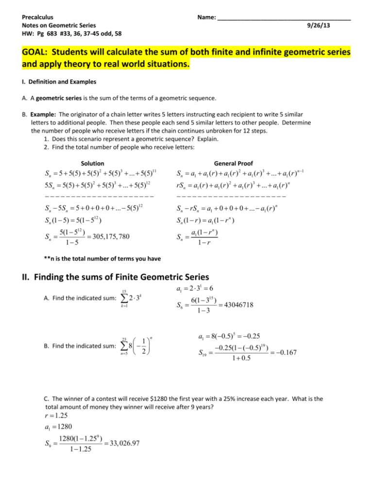 II Finding The Sums Of Finite Geometric Series