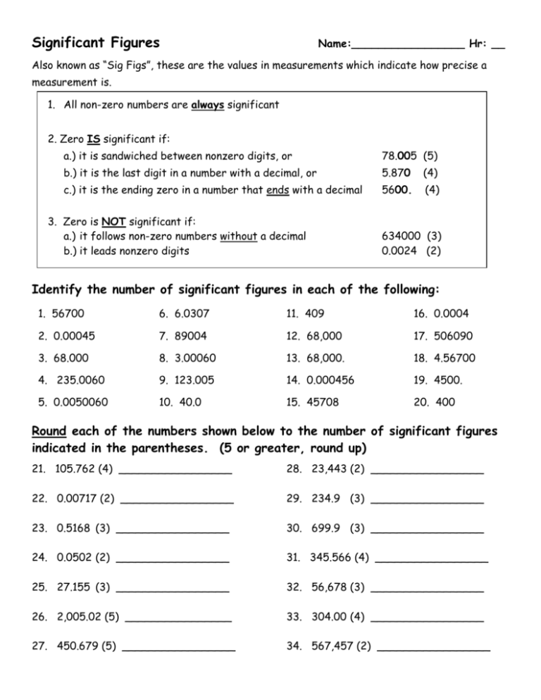 Scientific Notation And Significant Figures Scientific Notation And Significant Figures