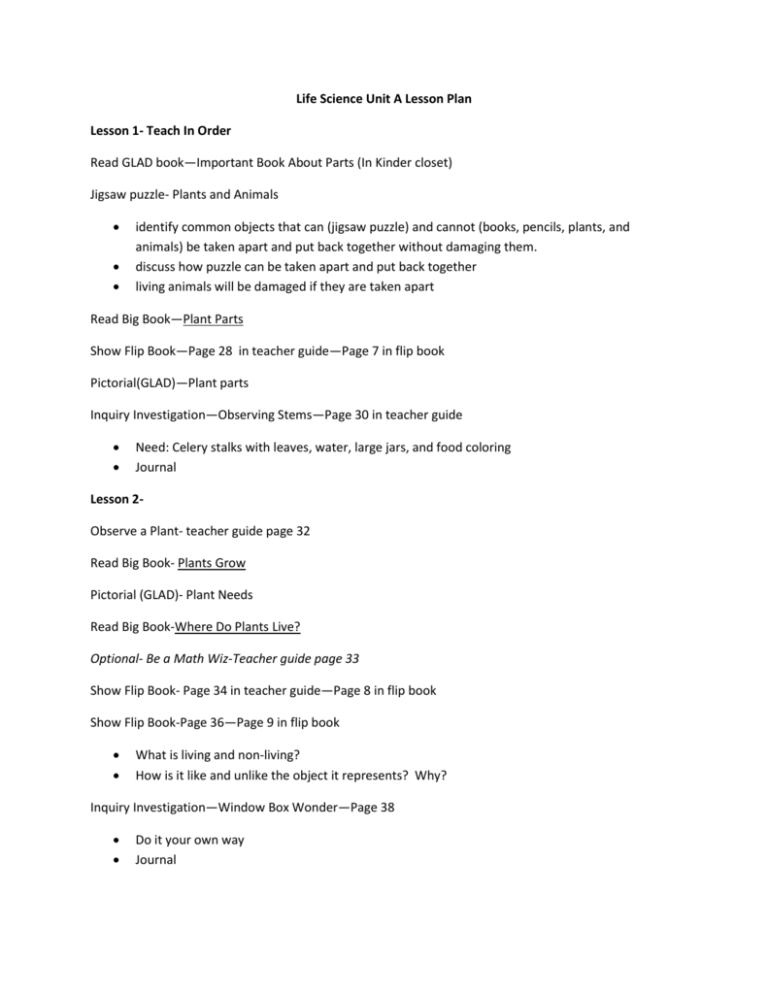 Life Science Lesson Plan Step By Step