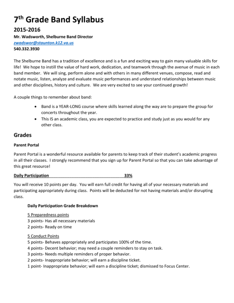 7th Grade Band Syllabus