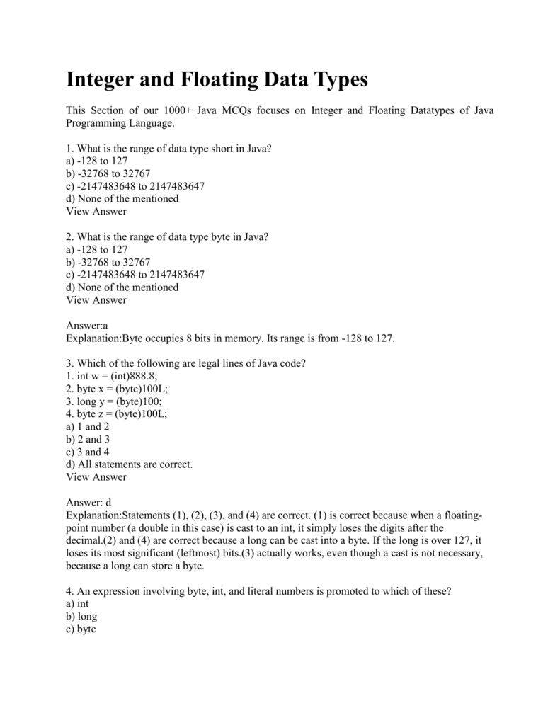 Integer And Floating Data Types