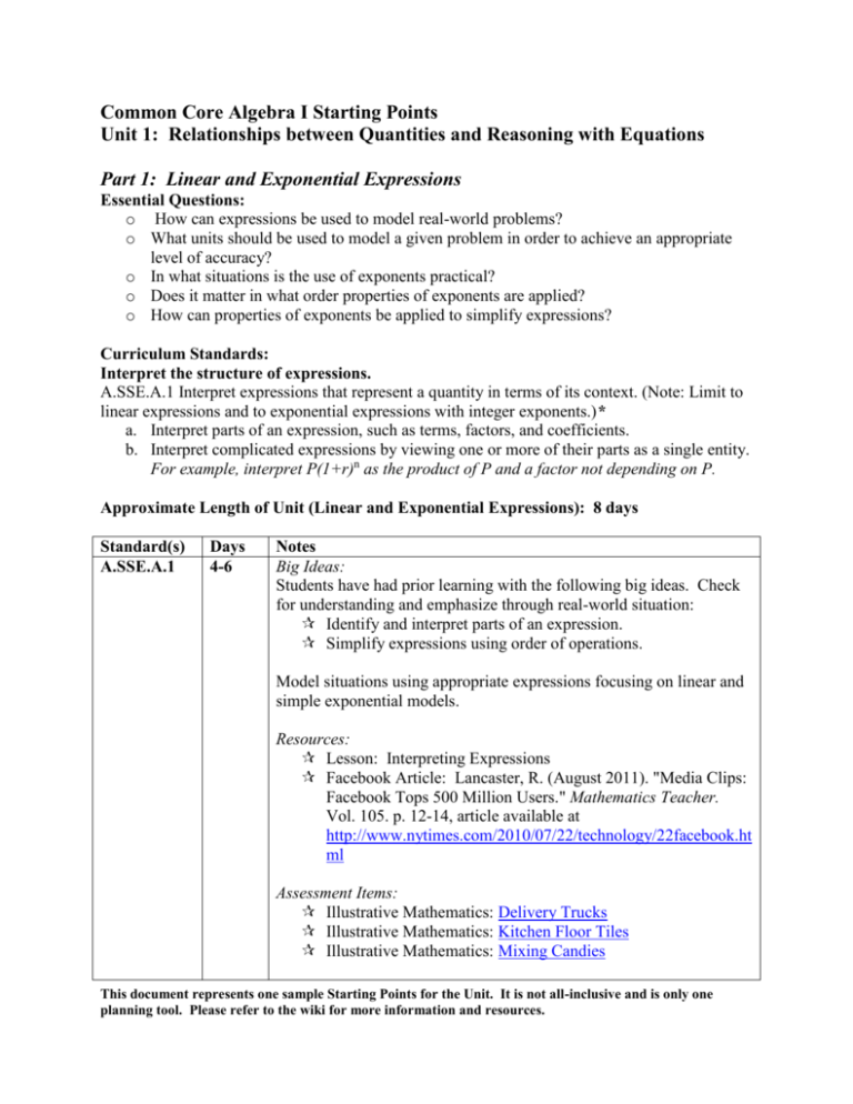 Illustrative Mathematics Algebra 1 Unit 6 Answer Key