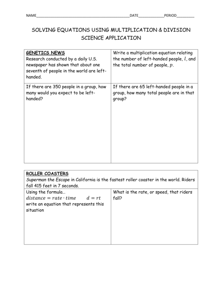 Solving Equations With Multiplication And Division