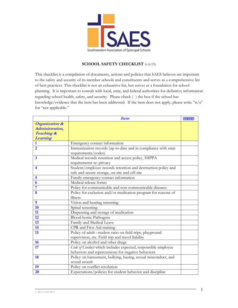 School Safety Checklist