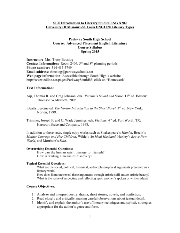 Spring 2015 AP Eng Lit Syllabus Spring 2015 AP Eng Lit Syllabus