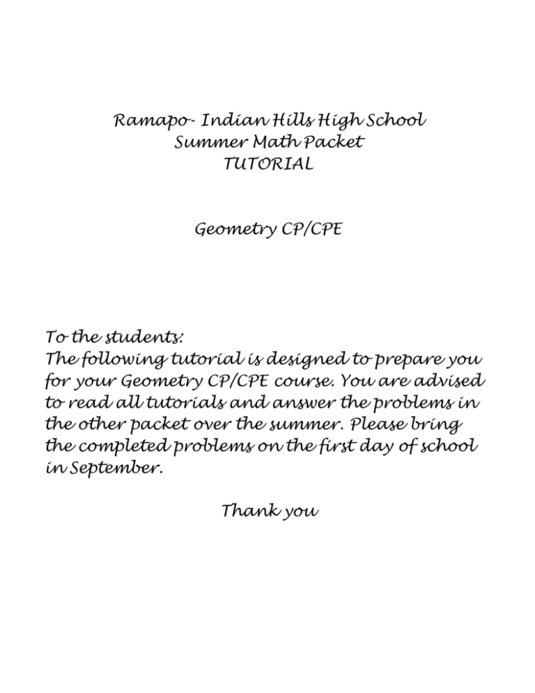 Geometry CP CPE Tutorial Ramapo Indian Hills High School