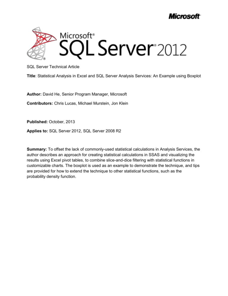 Statistical Analysis In Excel And SQL Server Analysis