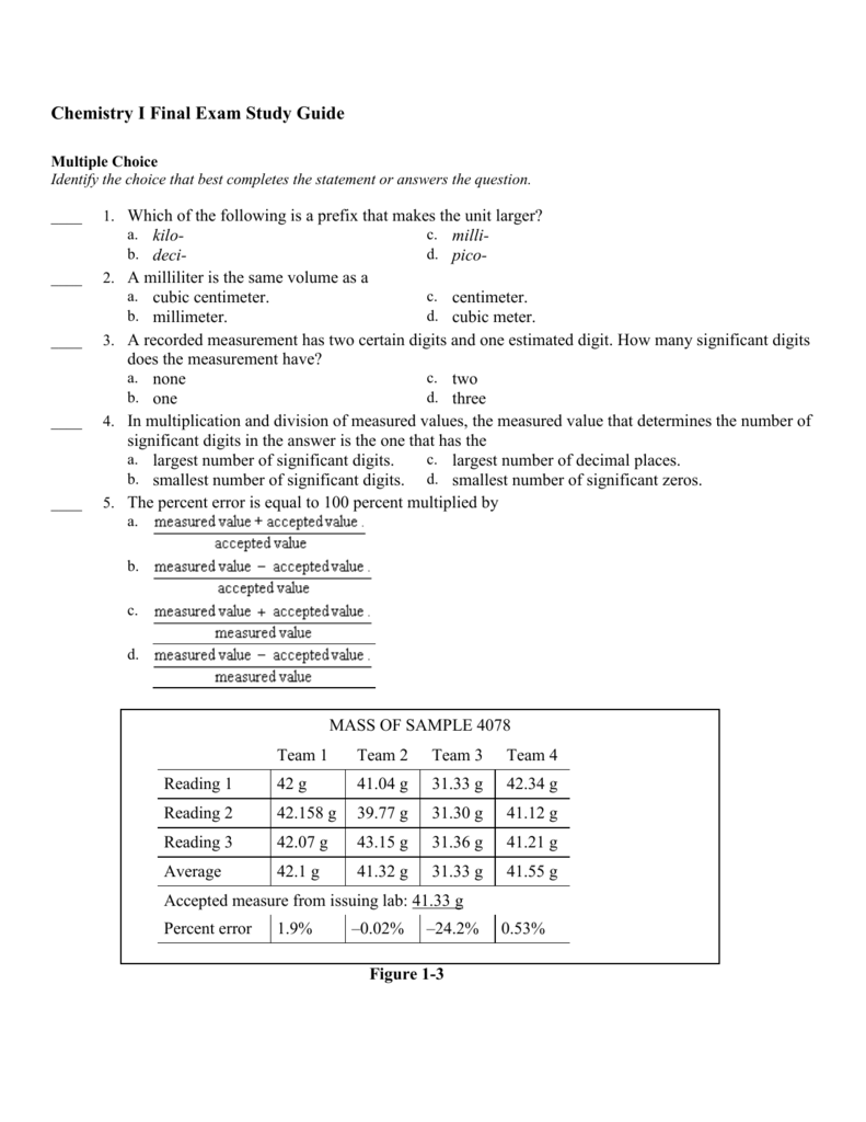Chemistry I Final Exam Study Guide Answer Section Chemistry I Final Exam Study Guide Answer Section
