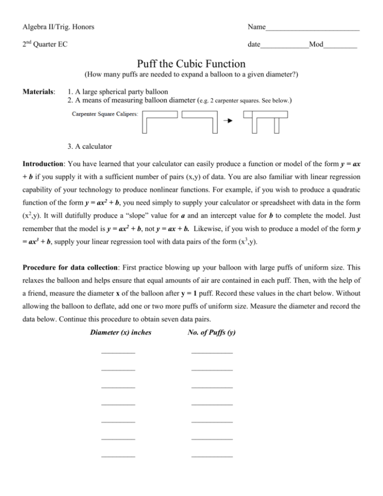 Algebra II Trig Honors Name 2nd Algebra II Trig Honors Name 2nd