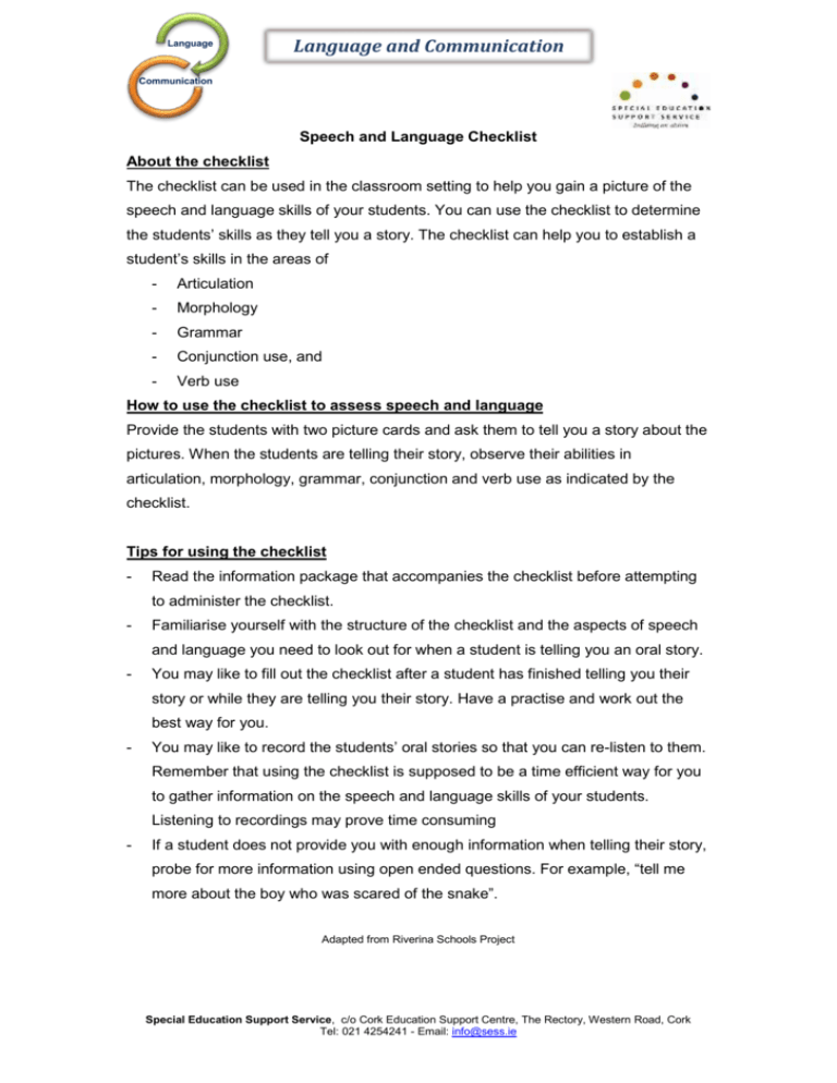 Language Checklist Special Education Support Service